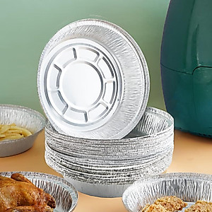 YLT WAX (25 Packs) 7" Round Aluminum Foil Pans with Transparent Lids, Round Disposable Containers with Angled Walls for Tart Baking, Cooking, Storage, Roasting, & Reheating