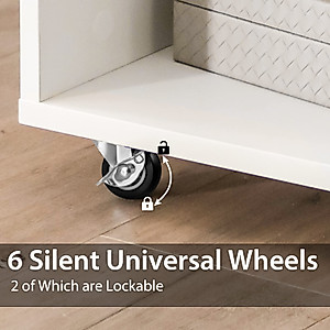 Tangkula Wood Bookcase with Wheels, Mobile Storage Cabinet w/ 6 Cubes, Printer Stand w/Open Shelf, Large Lateral Filing Cabinet, Multifunctional Storage Bookshelf for Home Office Study (White)