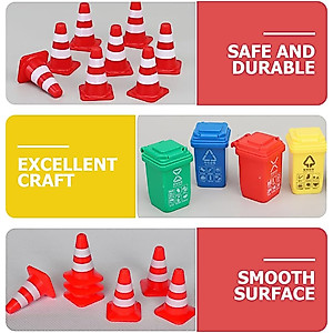 NUOBESTY Mini Traffic Signs Set, Plastic Street Signs Playset Traffic Cones Yellow Warning Sign Garbage Can Toy Safety Education Toy for Kids 25pcs