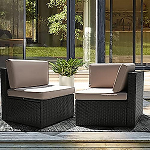 Flamaker 2 Pieces Patio Furniture Set Outdoor Loveseat All Weather PE Rattan Sofa Chair Set Corner Sofa Armless Sofa with Padded Soft Cushion (Beige)