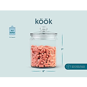 KooK Glass Kitchen Jars, Food & Cookie Storage Containers for Pantry, Bathroom Apothecary Canisters, Dishwasher Safe, with Chalk and Labels, 1/2 Gallon, Set of 2