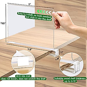 Acrylic Shelf Dividers, Clear Shelf Divider for Closets, Plastic Shelve Divider for Clothes Purses Separators, Wood Shelves Organizer for Bedroom, Kitchen, Office, Cabinets, Bathroom, 6 Pack