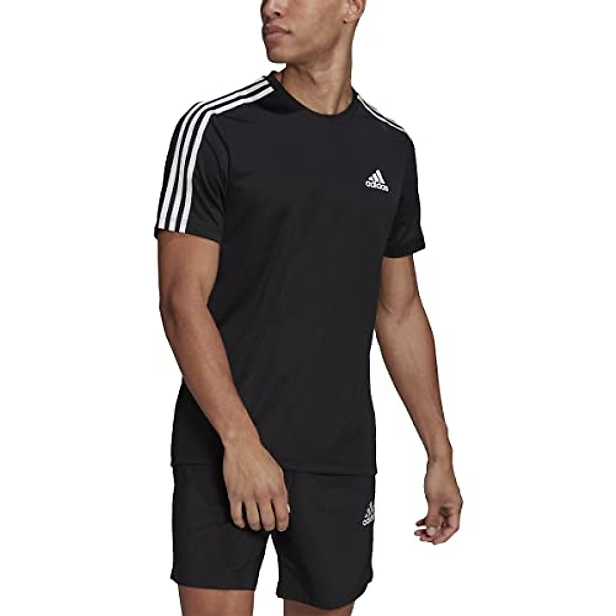 adidas Men's AEROREADY 3-Stripes Tee, Black/White, Medium
