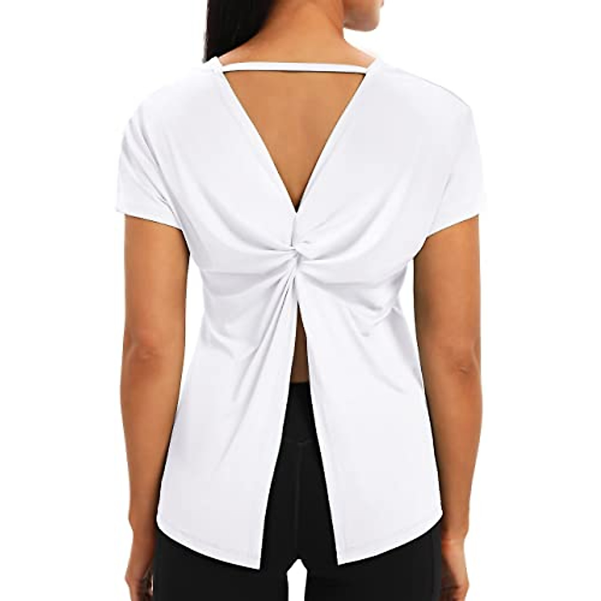 Heathyoga Workout T Shirts for Women V Neck T Shirts for Women Open Back Women's Workout Tops Women's Athletic T-Shirts Ivory White