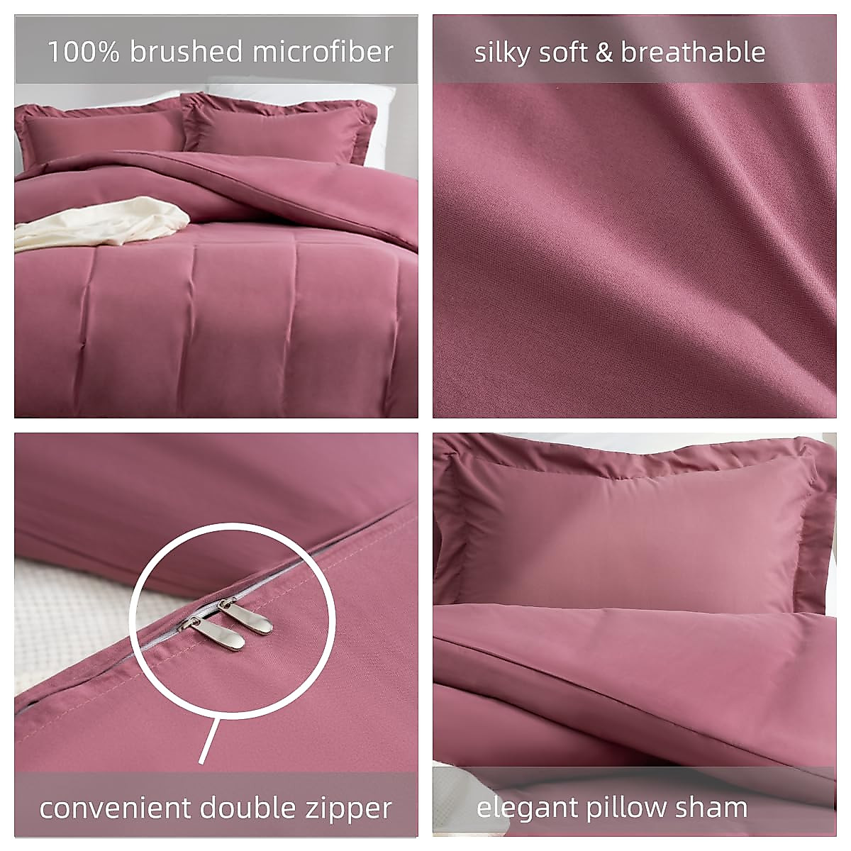 L&son Duvet Cover Set 3 Pieces All Season Warm Breathable and Soft Material Brushed Microfiber 3 Pieces - Queen Size Rose Pink