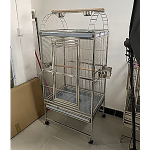TTEDOYE BMWPET SUS201 Stainless Steel Bird Cage Parrot Cage 32''X22''X62'' PlayTop Style, Silver