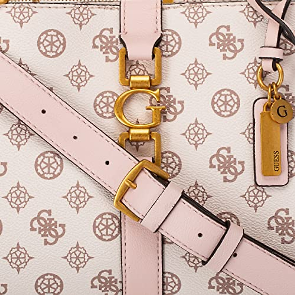 Guess Women's GUESS Briana Girlfriend Medium Satchel Crossbody Tote Bag Handbag - Cream Logo