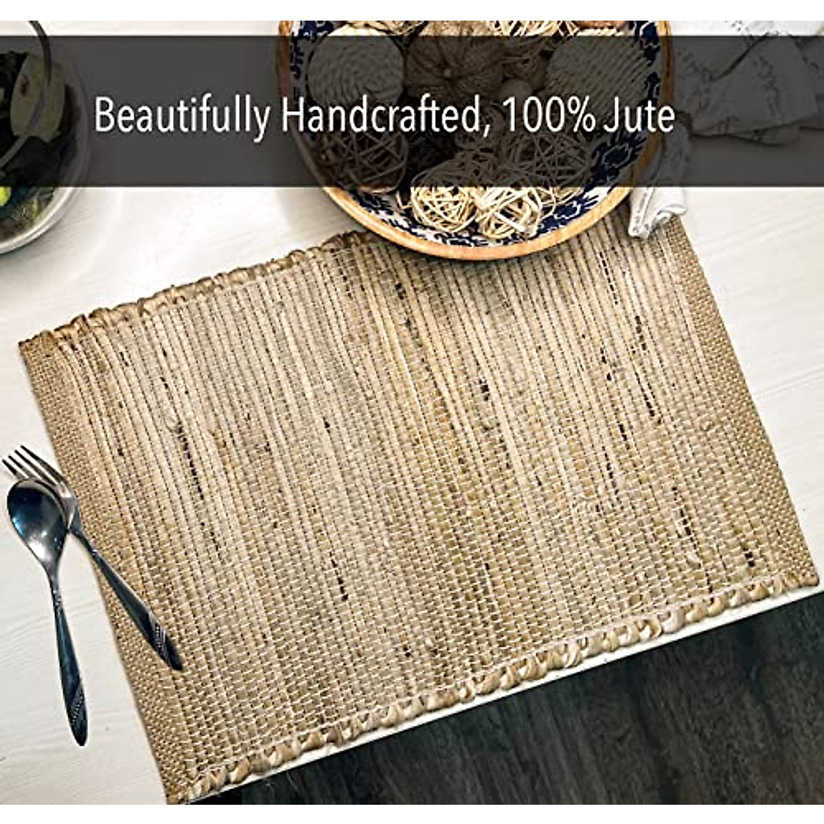 Chardin Home Eco-Friendly Natural Jute/Hemp Placemats 13''x''19, Set of 4 Natural/Beige Table Mats | Perfect for Holidays, Thanksgiving, Christmas, or Everyday Meals