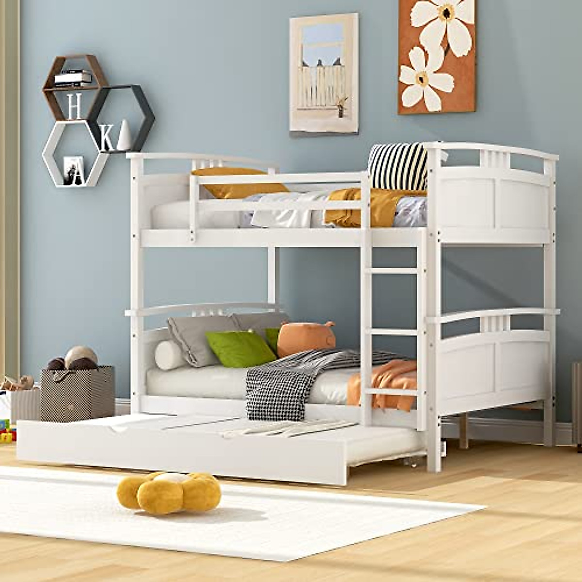 Lifeand Full-Over-Full Bunk Bed with Twin Size Trundle,Separable Bunk Bed for Bedroom,White