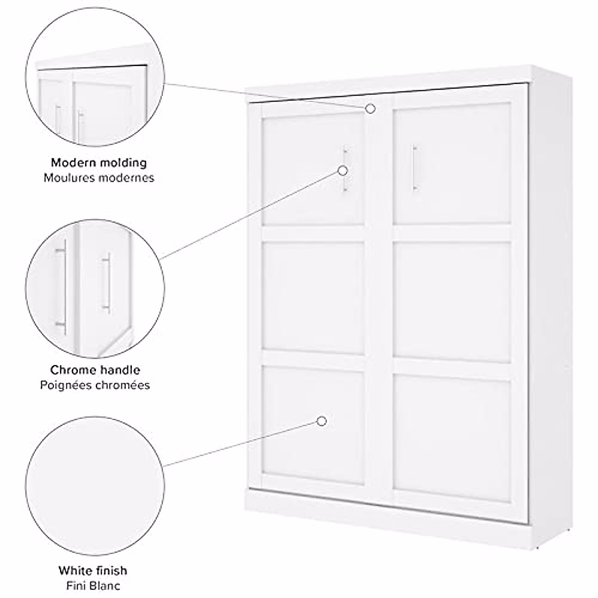 Pemberly Row Puq Easy-Lift Dual Piston Queen Size Murphy Wall Bed in White