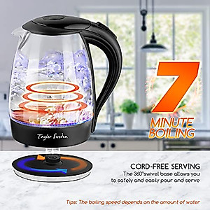Taylor Swoden Electric Kettle 1.7L Glass Electric Tea Kettle, 1500W Hot Water Kettle Electric Cordless Water Boiler & Heater with LED Light, Auto Shut-Off & Boil-Dry Protection, BPA Free, Black