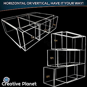 Creative Planet Acrylic Drawer Organizer Designer Collection 3 Level Storage Drawers for Cosmetics, Sunglasses, Makeup Gift for Women, Men, Girls (3-Level-L, Transparent)