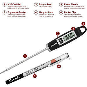 Escali Primo Bakers Bundle - P115C Digital Kitchen Scale, Chrome, 11 Pound Capacity, DH1 Digital Thermometer, Black, and DR7 Digital Timer for Cooking and Baking