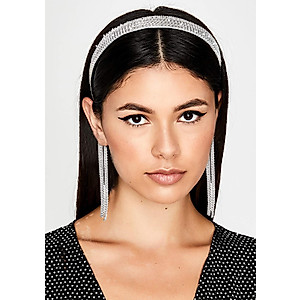 CENAPOG Crystal Tassel Headband for Women Sparkly Rhinestone Fake Earrings Hair Chain Hairhoop Wedding Bridal Bejewelled Hairband for Girls