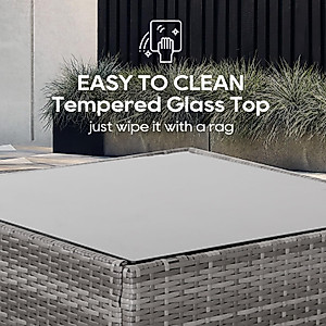 PORWEY Patio Outdoor Furniture Set 7 Pieces Rattan Wicker Sectional Sofa Couch Conversation Set with Table for Deck Lawn, Gray Wicker/Gray Cushion