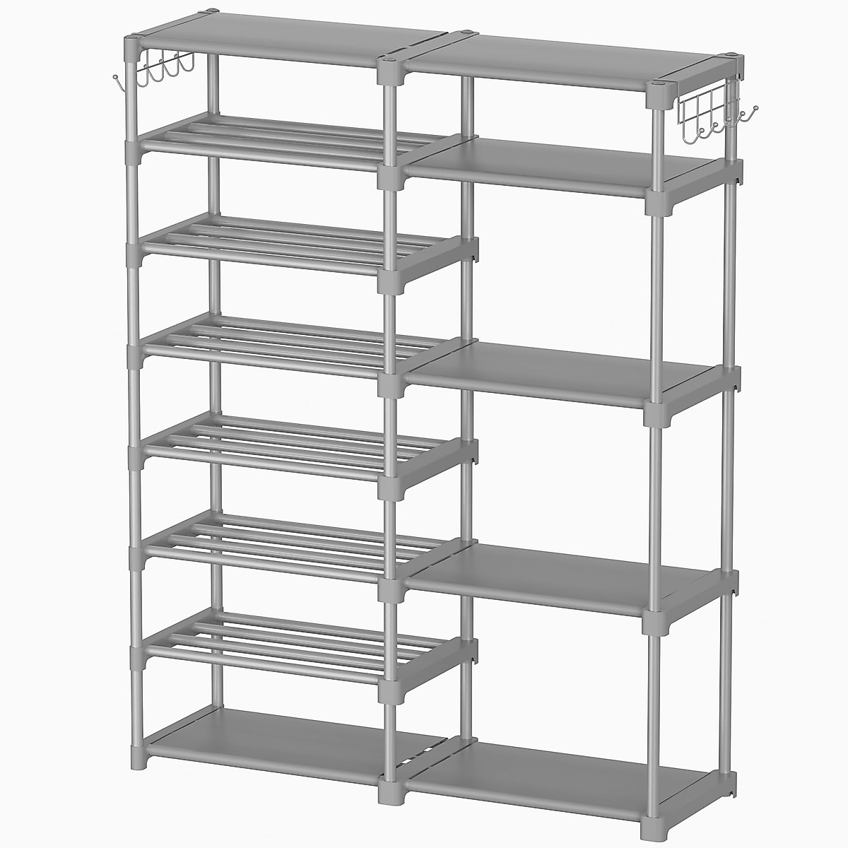 TIMEBAL Grey 8-Tier Shoe Rack Storage Organizer, 25-28 Pairs Shoes Shelf Organizer, Removable & Dust Large Stackable Shoe Rack for Boot & Shoe Storage