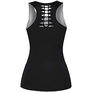 DRZHEAM Women Skull Printed 2 Piece Sweatsuit Outfits Yoga Hollow Out Tank Tops Leggings Activewear (yellow, XL)