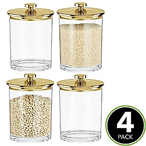 mDesign Wide Airtight Apothecary Storage Organizer Canister Jars - Acrylic Containers for Kitchen, Organization Holder for Pantry, Counter, and Cupboards, Lumiere Collection, 4 Pack, Clear/Soft Brass
