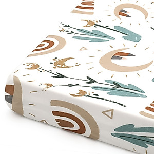 GRSSDER Stretchy Pack and Play Sheets, Ultra Soft Jersey Knit Fitted Pack n Play Sheets Set 2 Pack, Portable/Mini Cribs Sheets for Girls and Boys, Rainbow Pattern