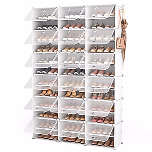 ROJASOP Portable Shoe Rack Organizer with Door, 72 Pairs White Shoe Storage Cabine Covered Shoe Rack Shoe Organizer for Closet Entryway Garage Closed Shoe Rack Organizer Cabinet with Doors