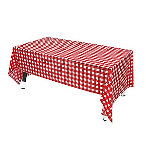 6 Pack Christmas Tablecloth Christmas Red Checkered Tablecloths Disposable Plastic Tablecloth for 8ft Long Rectangle Tables,108" X 54" Waterproof Covers for Christmas Party Decoration Supplies