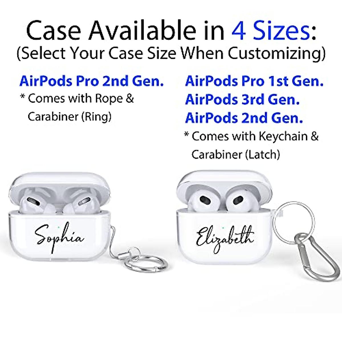 Case Charming Custom Name Case for AirPods Pro 2nd Generation 1st 3rd Clear Personalized with Keychain Carabiner