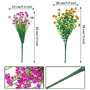 12 Bundles Artificial Flowers Outdoor, UV Resistant Faux Artificial Plants Shrubs Plastic Flower Bulk for Hanging Planter Porch Window Home Wedding Spring Summer Decor(Yellow, Orange, Fuchsia)