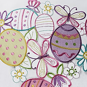 OWENIE Easter Table Runner, Embroidered and Cutwork Colorful Eggs Table Runner for Easter Holiday and Spring Season Table Decor, 13 x 70 Inch Cute Dresser Scarves