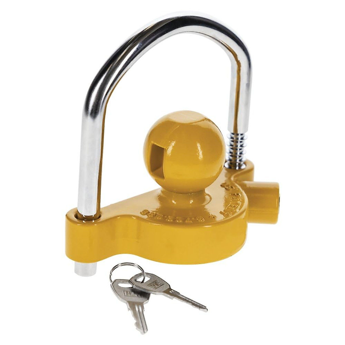 REESE Towpower 72783 Coupler Lock, Adjustable Storage Security, Heavy-Duty Steel, Yellow and Chrome