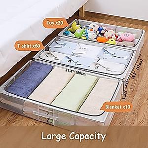 Under Bed Storage Containers, Clear Under Bed Storage Bags Sturdy Foldable Clothes Organizers Storage Bins for Clothing Blankets Bedding Comforter Bedroom Closet Dorm, with Reinforced Handles, 2-Pack