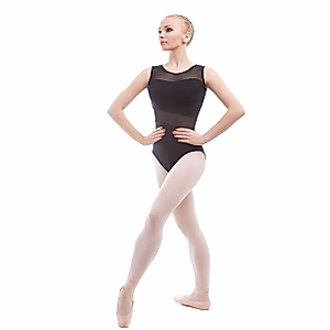 Dance Favourite Ballet Leotards For Women Tank Sleeve Cotton with Mesh Ballet Dancewear Adult Dance Practice Clothes Gymnastics Leotards A1B014 (S)