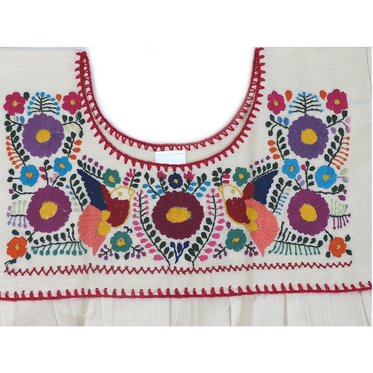 Mexican Blouse Campesina Floral (Medium, Off White)