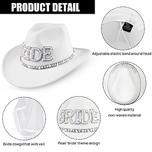 MGupzao Cowboy Hat and Veil - Bachelorette Party Decor, White Cowgirl Hat Wedding Bridal Shower Favors, Bride to be Gift, Country Western Style