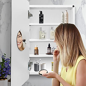 Jesantab White Medicine Cabinet Mirror for Bathroom, 20x30 Inch Recessed Medicine Cabinet or Surface Mount, Frameless Beveled Bathroom Mirror with Storage Modern Farmhouse