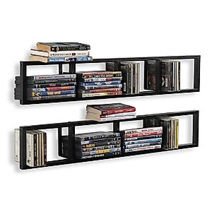 You Have Space Wall Mount 34 Inch Media Storage Rack CD DVD Organizer Metal Floating Shelf Set of 2 Black