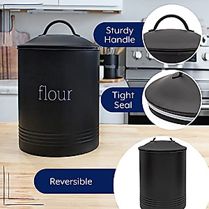 AuldHome Enamelware Black Flour Canister; Modern Farmhouse Style Staples Storage for Kitchen