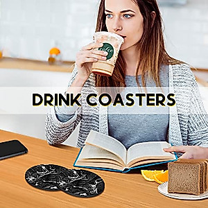 Swooflia Coasters for Drinks Coffee Table, Marble Black Aesthetic Modern Silicone Absorbent Cup Coaster Set Housewarming Gift Kitchen Home Wooden Desk Office Bar Tabletop Decor 6 Pack