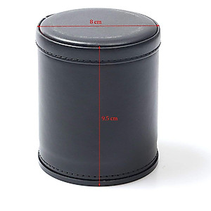 RERIVER Felt Lined PU Leather Dice Cup Set with 6 Dot Dices (Black, Pack of 1)