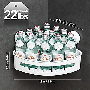 LEVERLOC Corner Shower Caddy Suction Cup NO-Drilling Removable Bathroom Shower Shelf Heavy Duty Max Hold 22lbs Caddy Organizer Waterproof & Oilproof Shower Corner Rack for Bathroom & Kitchen - White