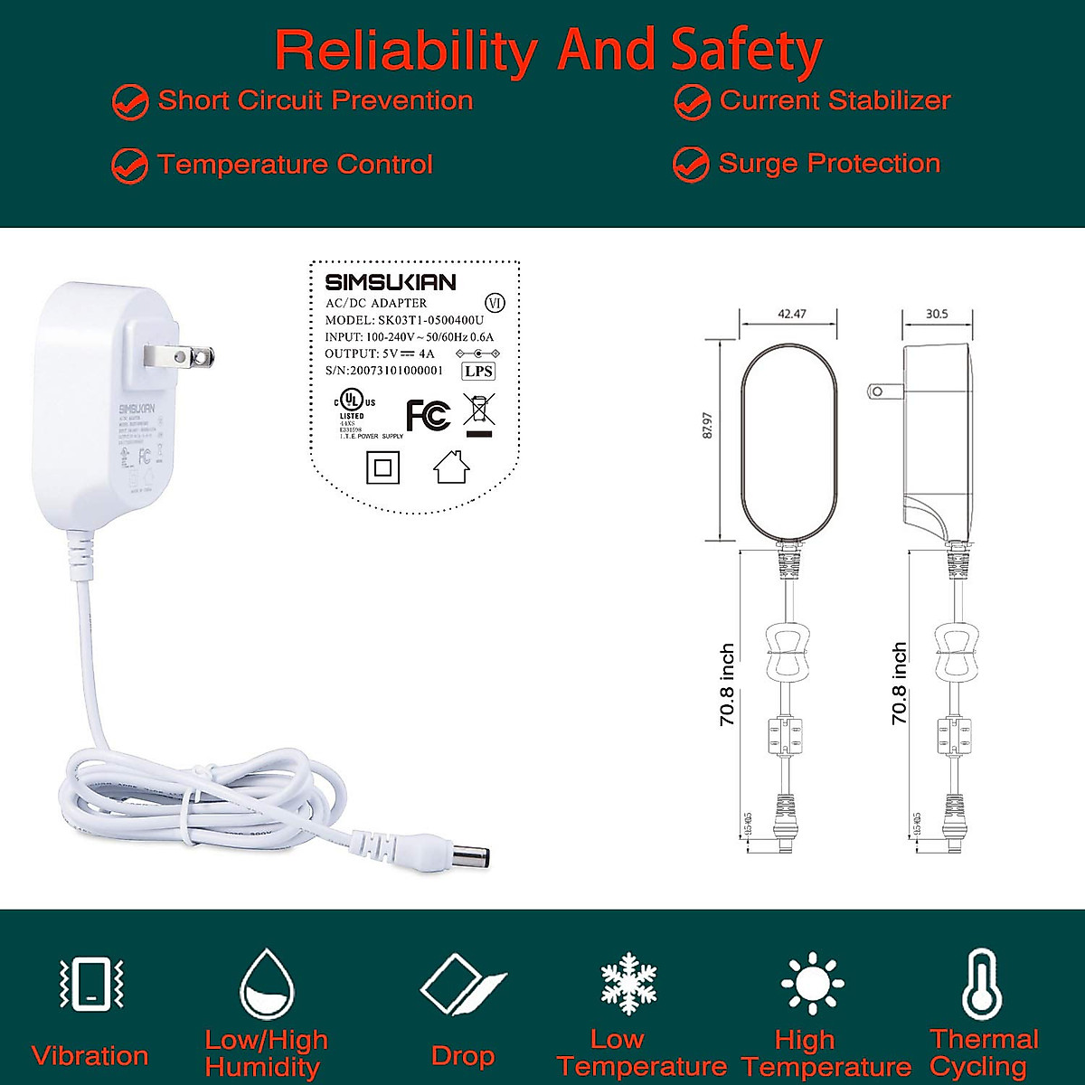 Makeronics AC 100V-240V Converter Adapter DC 5V 4A Power Supply US Plug 5.5mm x 2.1mm 4000mA Power Adapter for Jetson Nano (A02/B01/2GB)| Raspberry Pi 5 / 4B/3B+/3B with UL FCC Certificate