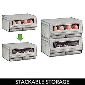 mDesign Large Fabric Closet Shoe Storage Box w/Clear Window - Shoe, Sandal, Sweater, Linen, Clothes Organizer - Boot Storage Solutions - Shoe Bin - Lido Collection, 4 Pack, Gray