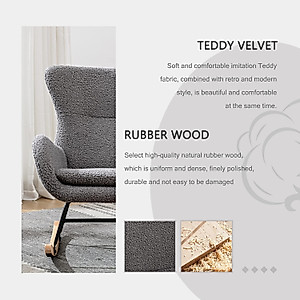 Qtivii Modern Rocking Chair, Comfy Uplostered Accent Chair with High Backrest and Armrests, Rocker Glider Chair for Nursery(Grey)