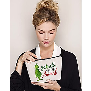 OUZ Grinch Is My Spirit Animal - Green Monster Makeup Bag, Fans Gifts, Gifts For Women Girl Cosmetic Bag(8M004)