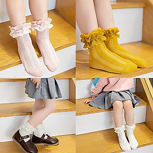 5 pairs Baby Girls Ruffle Socks White Kids Toddler Frilly Lace Ruffle Dress Cotton Socks 2-3T