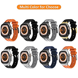 Sport Liquid Silicone Rubber Band with Stainless Steel Adapter for Apple Watch Ultra 49mm 45mm 44mm 42mm for Men, Durable Replacement Strap for iWatch Ultra, AP Rubber Watch Band for Watch Ultra 2 SE 9 8 7 6 5 4 3 2 1
