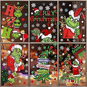 9 Sheets Christmas Decorations Window Clings - 102pcs Christmas Window Stickers Double-Sided with Christmas Tree Reindeer Snowflakes Decals for Christmas Holiday New Year Home School Party Supplies
