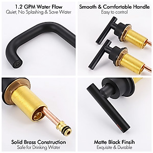 KES Black Faucet for Bathroom Sink 8-Inch Widespread 3 Hole Modern Vanity 2 Handle Brass with Supply Hoses, Sink Drain Not Included, L4317LF-BK