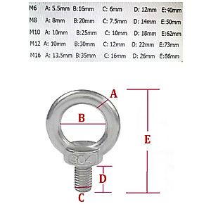 JY-MARINE Lifting Eye Bolts 304 Stainless Steel Heavy Duty Screw Bolt Male Thread Machinery Shoulder Lifting Ring Eye Bolt with Lock Nuts and Flat Washers,2Pcs (M12)