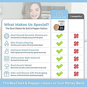 Heartland Home Ceramic Salt and Pepper Bowls. Dual Holder Salt Cellar with Lid. Black and White Stackable Salt Container Set. Salt Keeper, Pepper Bowl, 2 Airtight Wooden Lids. 9oz Salt Box Pinch Dish