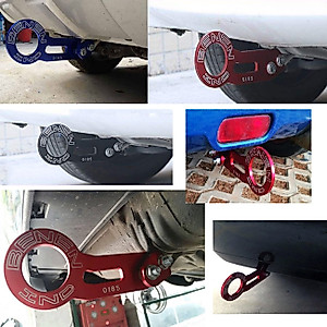 Heart Horse Rear Tow Towing Hook for Universal Car, JDM Bumper Quick Release Auto Trailer Ring Aluminum Alloy, Improved Wiredrawing Anodizing (Red)